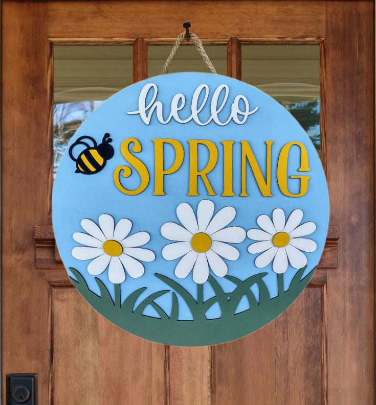 Hello Spring Daisy Bees 3D Layered Wood Sign – Muddy Paws Design Co.