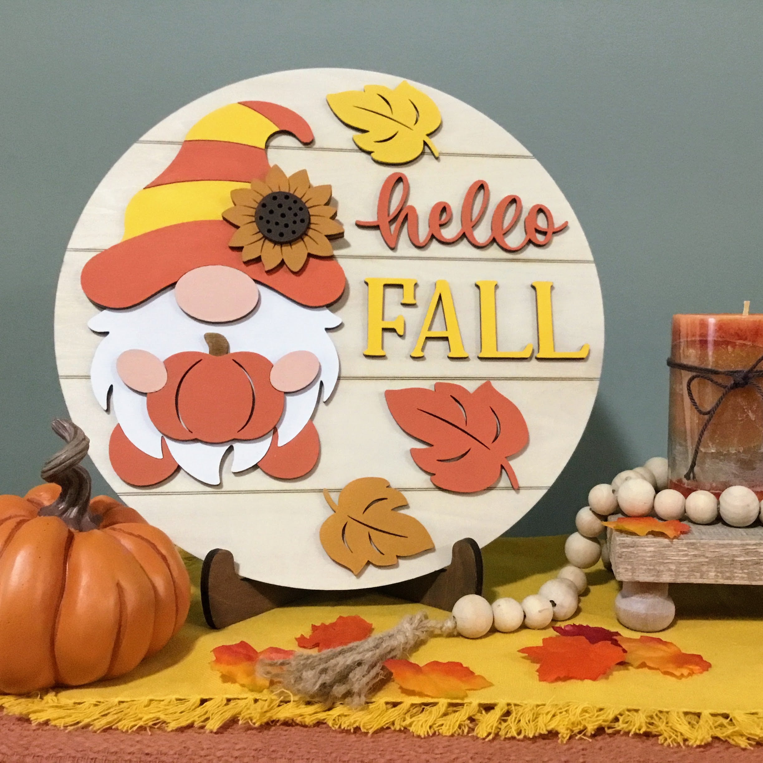 3D Hello Fall Layered Wood Gnome Sign with Display Easel – Muddy Paws ...