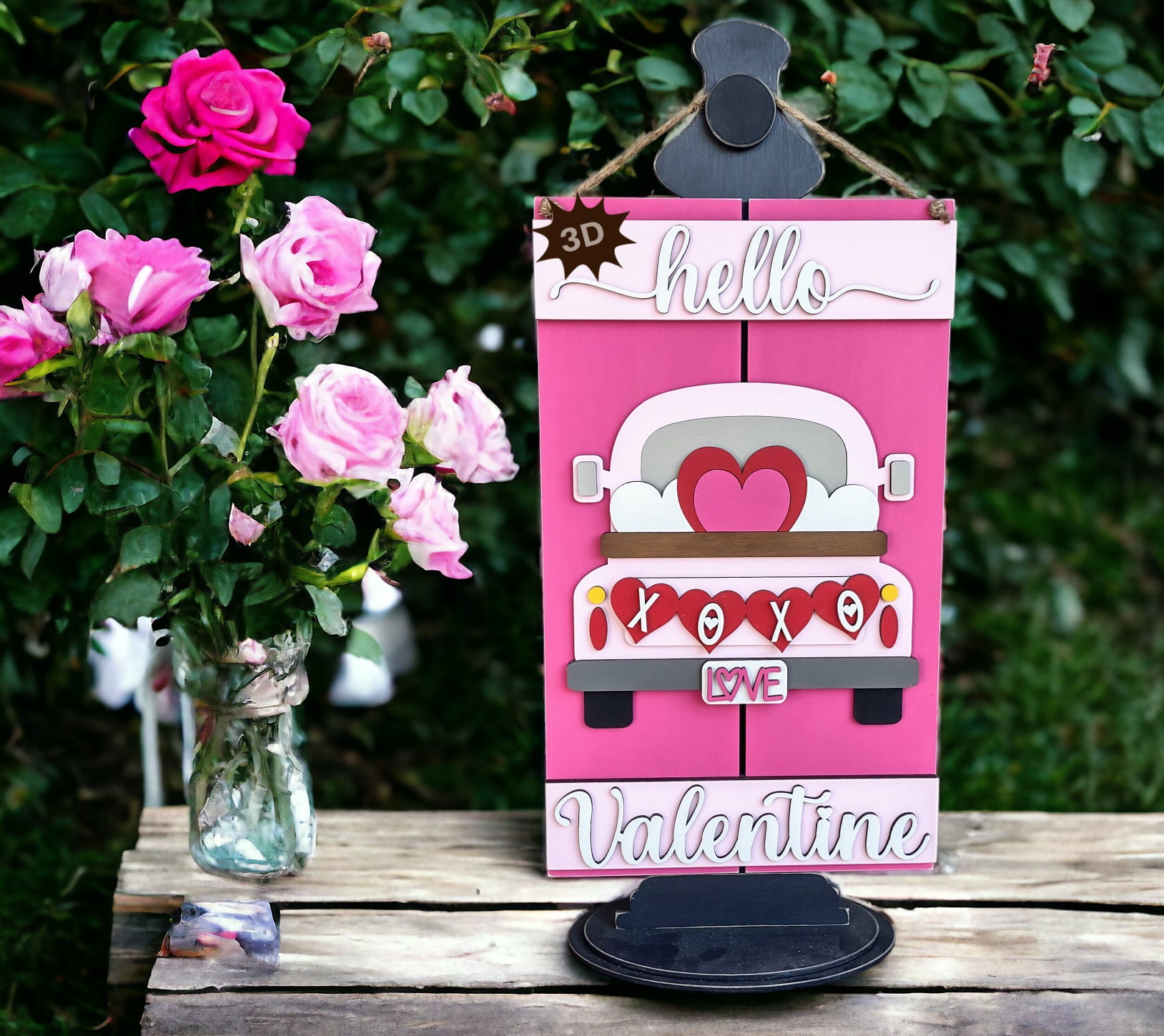 Hello Valentine Vintage Truck Plank Style 3D Layered Wood Sign – Muddy ...