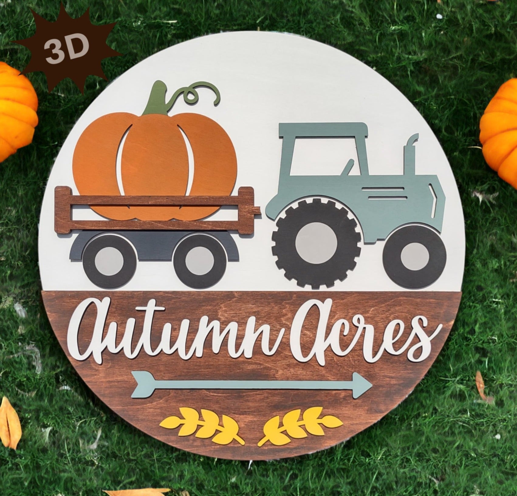 Autumn Acres Pumpkin Tractor 3D Layered Wood Sign – Muddy Paws Design Co.